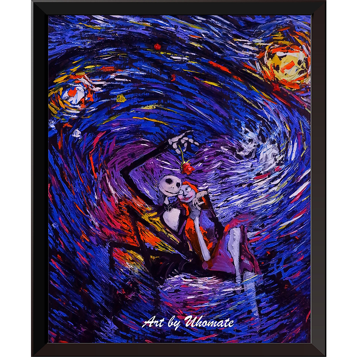 Uhomate 4 pcs Jack Sally Jack and Sally Nightmare Before Christmas Vincent Van Gogh Starry Night Posters Wall Art Wall Decor Bedroom Bathroom Artwork M038 (8X10)