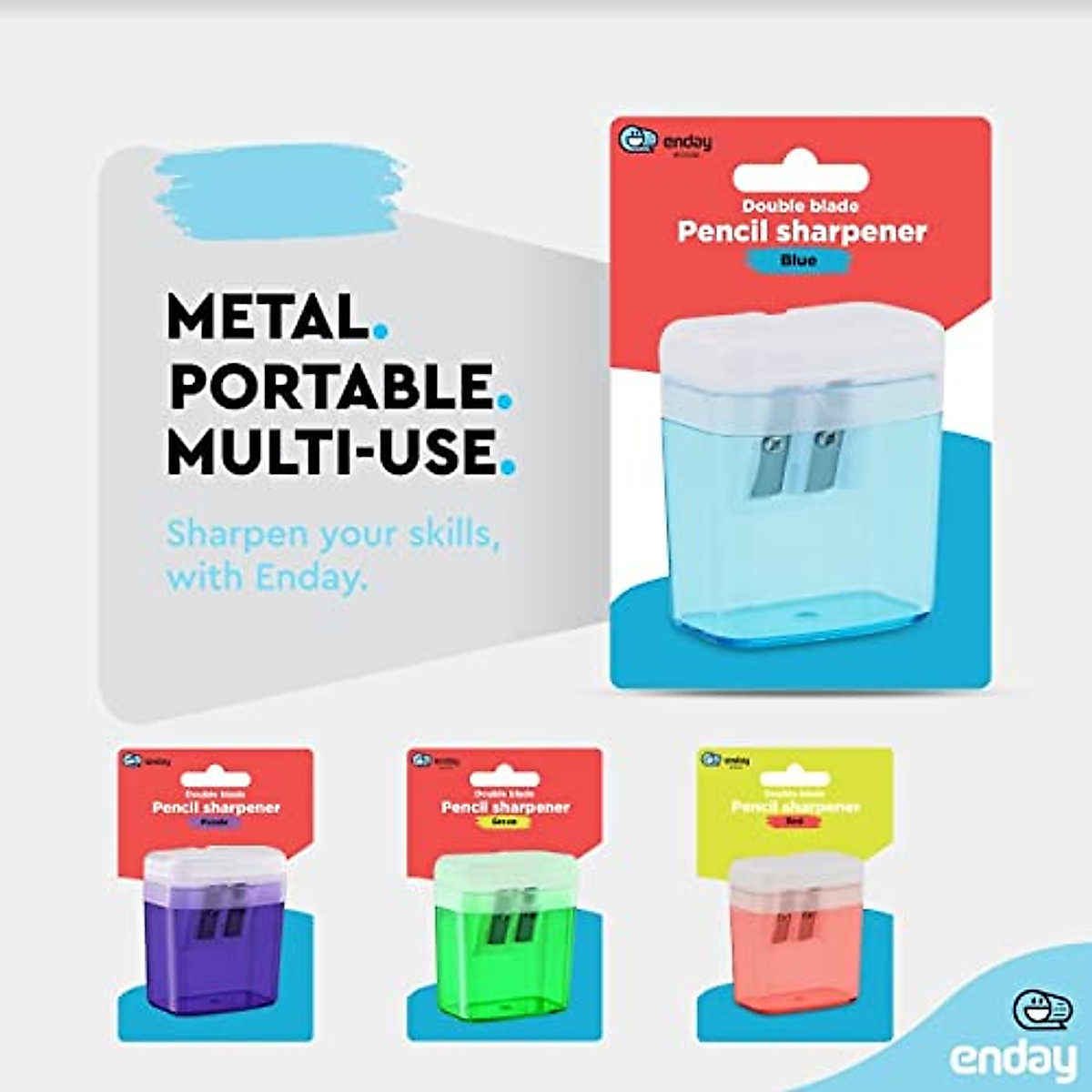 Pencil Sharpener Dual Hole Manual Blue, Jumbo Crayon Sharpener with Cover and Bin, Handheld Color Pencil Sharpeners for Large & Standard Pencils, Also Available in Red, Green, Purple, 1 Pc – by Enday