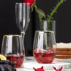 ROIMEE VONT 20 Pack 16oz Plastic Stemless Wine Glasses Disposable Heavy Duty Unbreakable Clear Plastic Wine Glasses Recyclable Shatterproof Reusable Plastic Red/White Wine Cups for Parties Weddings