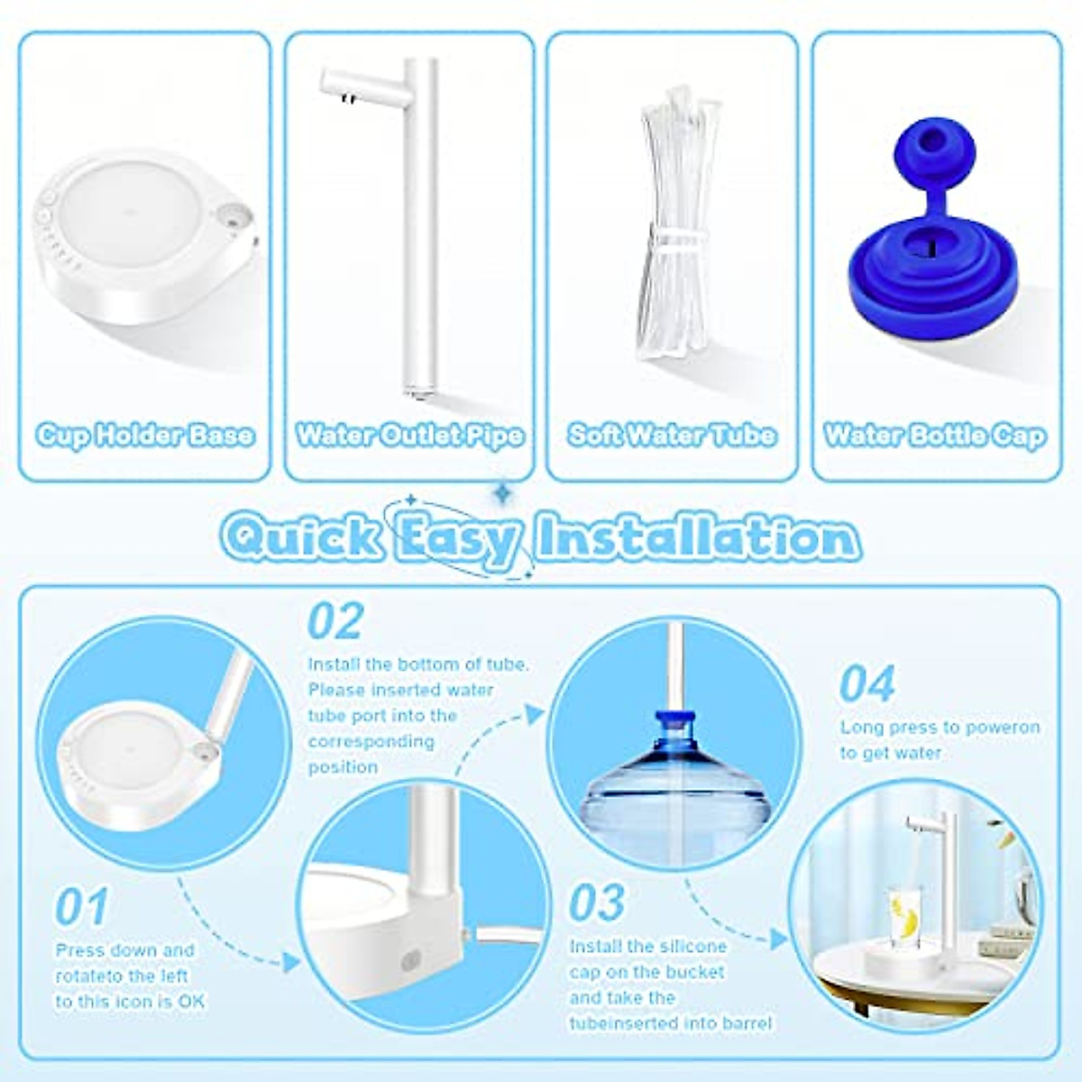 TOBTOC Desktop Water Dispenser for 5 Gallon Bottle, Bedside Water Dispenser with 7 Levels, Portable Water Dispenser Countertop with Bottle Cap and pH Strips, Smart Household for Home, Office, Outdoor