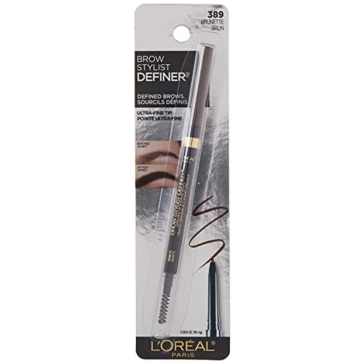 L'Oreal Paris Makeup Brow Stylist Definer Waterproof Eyebrow Pencil, Ultra-Fine Mechanical Pencil, Draws Tiny Brow Hairs and Fills in Sparse Areas and Gaps, Brunette, 0.003 Ounce (1 Count)
