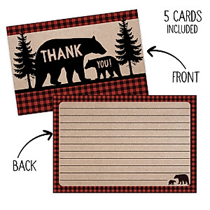50 Lumberjack Baby Shower Thank You Cards - Boy Baby, Mama Bear Baby Shower Favor, Woodland Baby Shower - 6 Different Designs Included - 25 Blank and 25 Pre-Written Thank You Cards
