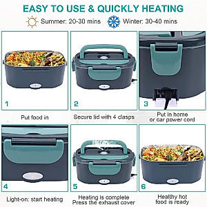 Electric Lunch Box Food Heating Box, 60W Portable Heated Lunchbox 3 in 1 for Car Truck Office 12V/24V/110V, Self Heating Lunch Box for Adult with 1.5L 304 SS Container Thermos bag