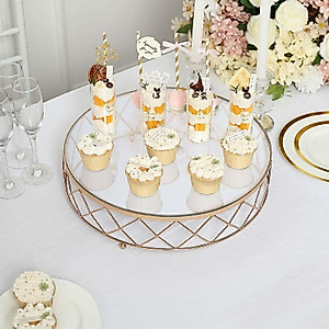 Efavormart 16" Round Metal Geometric Cake Stand Cake Riser with Glass Top Glossy Metallic Finish for Dessert Cupcake Pastry Candy Display Plate Event, Birthday Party