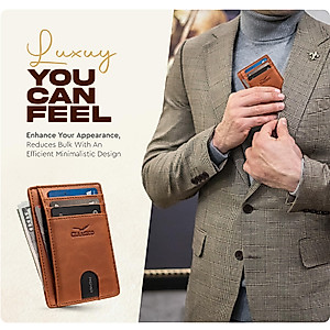 Claasico Front Pocket Small Minimalist Leather Wallet RFID Blocking Vintage Leather Credit Card Holder with Gift Box