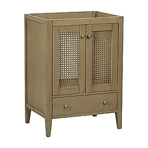PULLAFUN 24" Bathroom Vanity Without Sink, Base Only, Rattan Cabinet with Doors and Drawer, Solid Frame and MDF Board, Natural