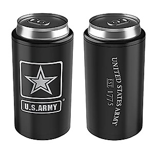 Army 4 in 1 Insulated Can Cooler, Stainless Steel Double-Walled Insulator for 12 oz Standard or Skinny Slim Cans, 12 Oz Beer Bottles & Mixed Drinks – Gifts for Soldiers