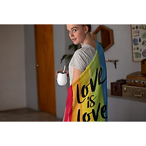 LFMU Pride Rainbow Flannel Blanket Love is Love LGBT Community Super Soft Cozy Throw Blanket Premium Fleece 50" x 60",for Sofa, Couch, Bed, Camping, Travel