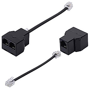 Phone Line Splitter,SHONCO Telephone Splitter, Phone Adapter Cable, with RJ11 6P4C Plugs, Suitable for Telephone, Fax Machine, 2 Pack Black