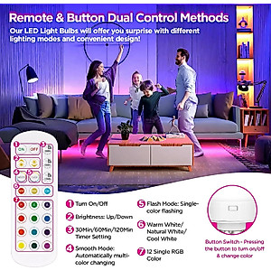 Rechargeable Battery Operated Light Bulb with Remote Control 2 Packs, 350LM Dimmable Detachable LED Bulb with 15 Colors Selectable & 3 Timer, Wireless Puck Light Bulb for Wall Sconce, Non-Hardwired