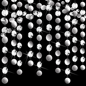 5 Pcs Glitter Disco Party Garland Silver Circle Dots Garland Hanging Streamer Backdrop Holographic Disco Ball Garland 70s 80s 90s Birthday Party Decorations Bachelorette Prom Banner for Bridal Shower