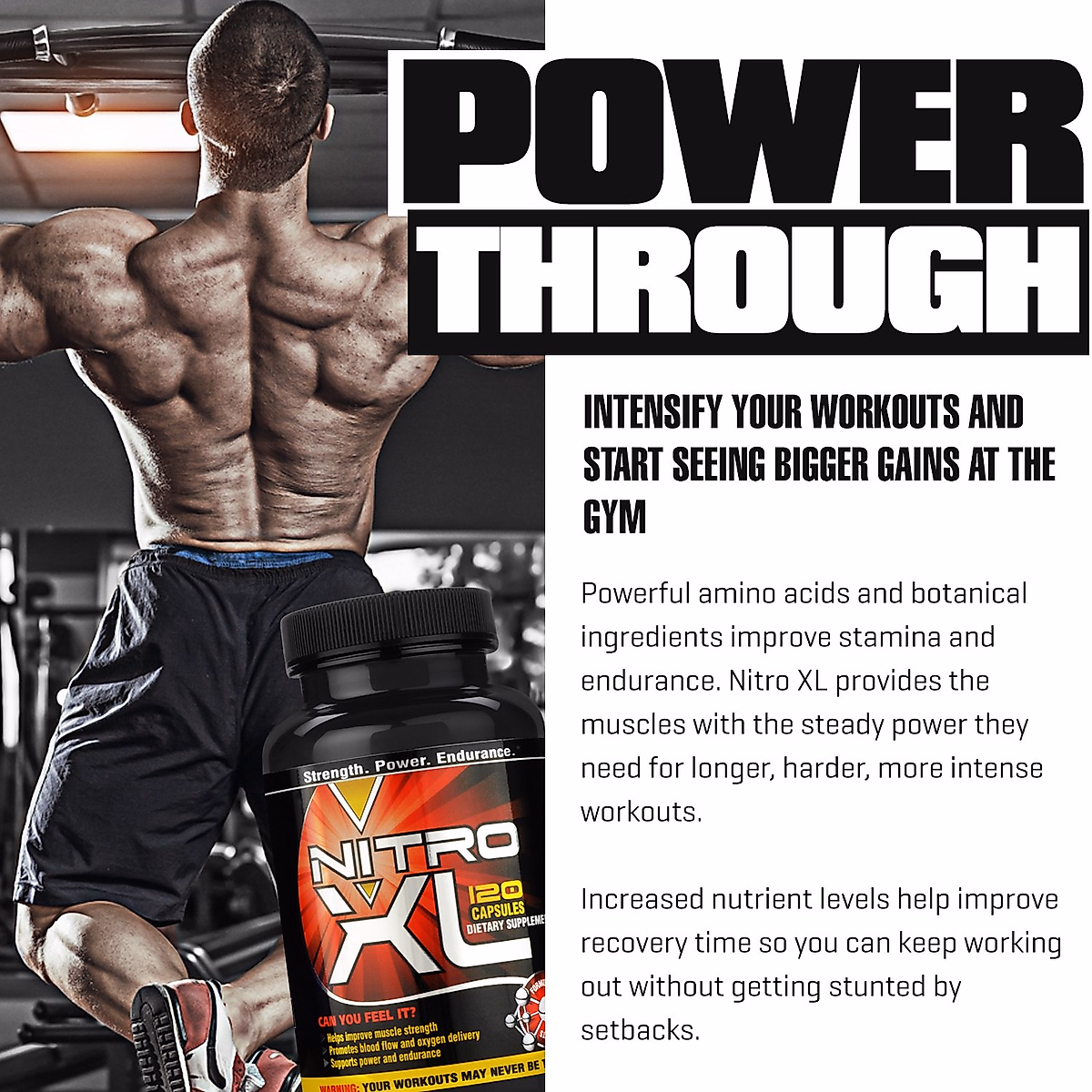 Nitro XL | Nitric Oxide Bodybuilding Supplement – with L-Arginine | Build Muscle Mass – Get Ripped – Boost Performance – Increase Endurance & Stamina – Intensify Your Workout | 120 caps