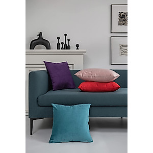 DEZENE 18x18 Throw Pillow Cases Purple: 2 Pack Cozy Soft Velvet Square Decorative Pillow Covers for Farmhouse Home Decor