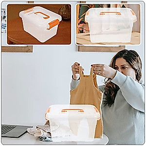 Cabilock 5pcsbox Containers Handle Storage Tabletop Organizer for with Bin Crafts Lid Multi- functional Orange Plastic Cosmetic Stackable Toy Clear Car Desktop Sundry Toys Case