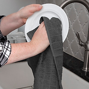 Ritz Premium Kitchen Towel and Dish Cloth Value Set: Highly Absorbent, Super Soft, Long-Lasting, 100% Cotton Checked and Solid Hand Towels, Tea Towels, Bar Towels - 6 Pack, Graphite