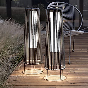 Grand patio Outdoor Solar Floor Lamp Resin Wicker Solar Light Outdoor Waterproof for Yard, Garden, Pathway, Deck, Gordes 2 Pack, Grey