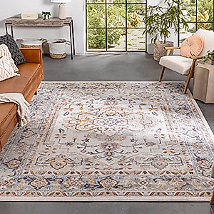Well Woven Cameo Bohemian Vintage Soft Beige Multicolor Oriental Medallion Pattern Area Rug 5x7 (5'3in x 7'3in)