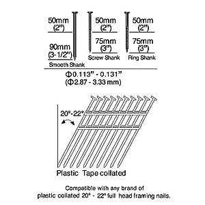 Estwing EFR2190 Pneumatic 21 Degree 3-1/2" Framing Nailer with Adjustable Metal Belt Hook, 1/4" NPT Industrial Swivel Fitting, and Bag