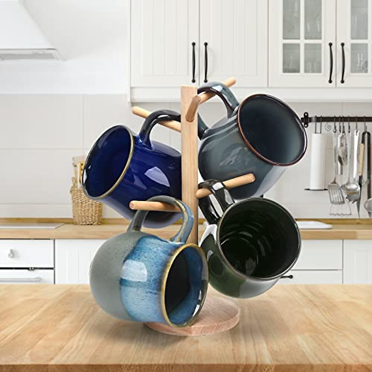 Otevymu 20 Oz Large Ceramic Coffee Mugs, Big Handle Handmade Pottery Tea Cup for Office and Home, Easy to Hold, Microwave and Dishwasher Safe, Hot Cold Drinking, Stylish Texture Glaze (Star Blue)