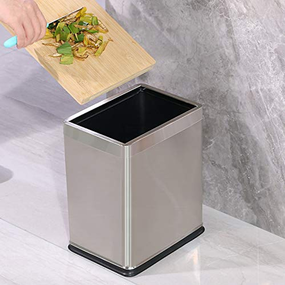 Huaqinglian 2.6gallon Small Metal Office Trash Can,Slim Garbage Can,Bathroom Wastebasket Dust Bin for Kitchen,Living Room,Bedroom…(Stainess Steel)