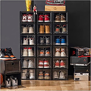 AOHMPT 18 Pack Clear Shoe Organizer Stackable Shoe Box Foldable Storage Bins Shoe Container Box Large Size Shoe Bins (Black+)