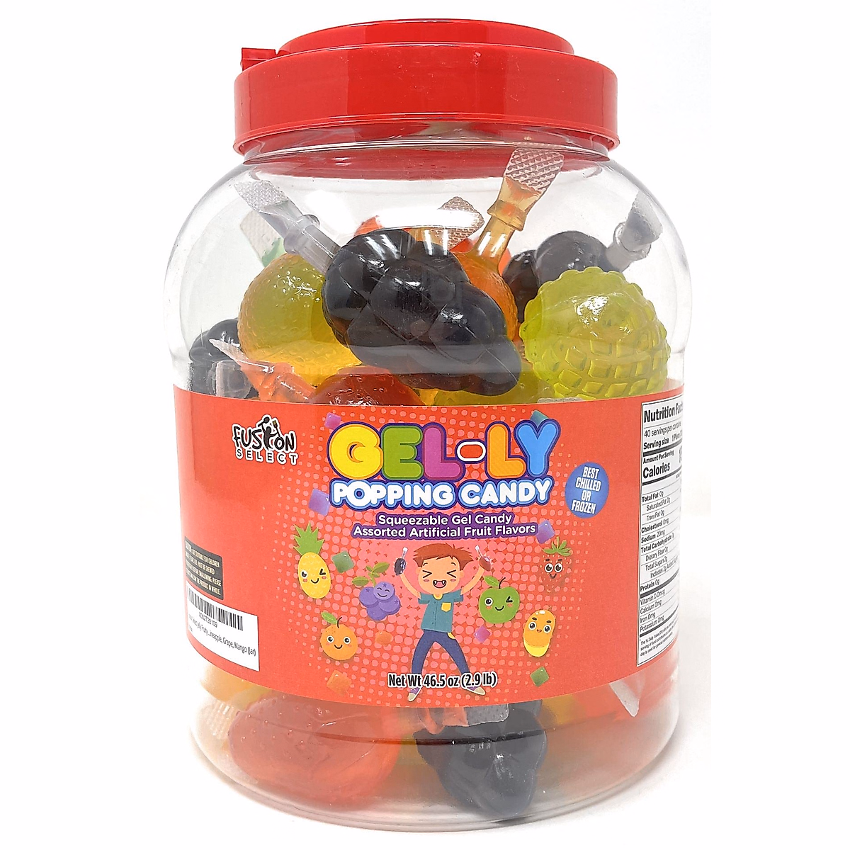 Fusion Select Jelly Fruit Snack Jelly Fruits Hit or Miss Candy Challenge - Fruit-Shaped Jelly- Assorted Flavors, Strawberry, Orange, Apple, Pineapple, Grape, Mango (1 Jar)
