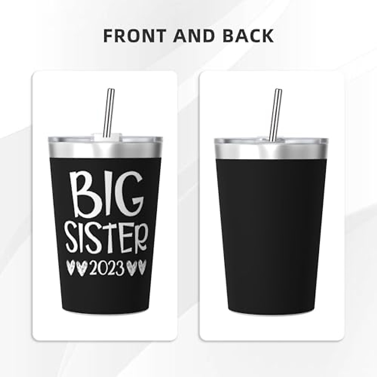 Big Sister 2023 Gifts For Girls Travel Cup Double Walled Glass Coffee Mugs with Lids 12oz Reusable Insulated Cappuccino Tea Latte Iced Coffee Cups Travel Mug-KK