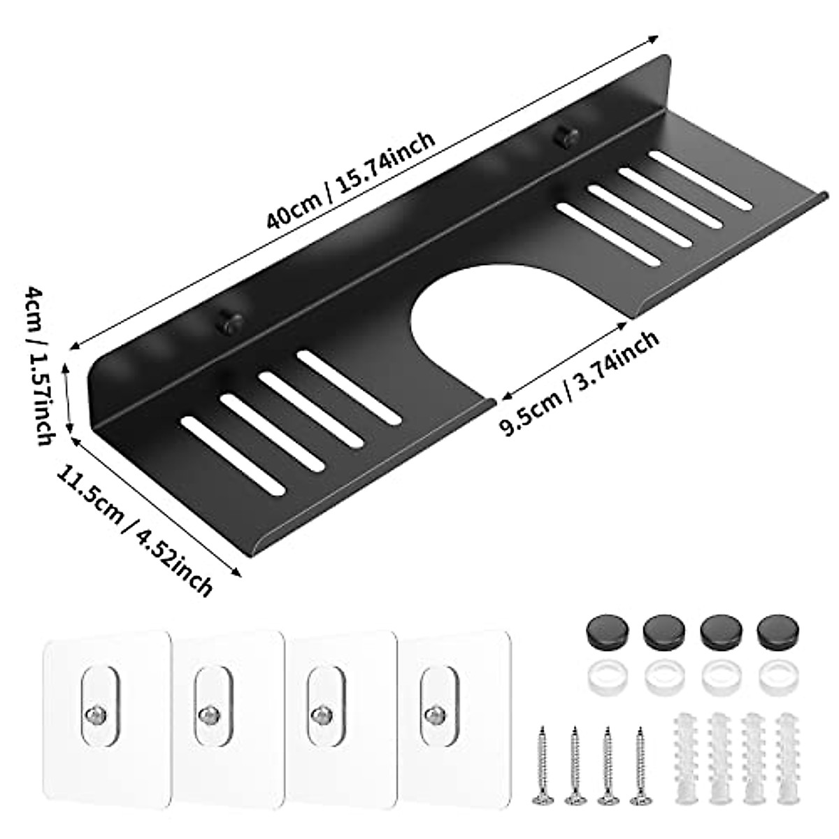 CAXIMSY Wall Mounted Floating Metal Shelf Strip Bathroom Shelf Wall Mount Shelves Space Saving Rustproof Extra U-Shaped Strong Faucet Shelves Storage Shelf (Black, 15.74In（40CM）)