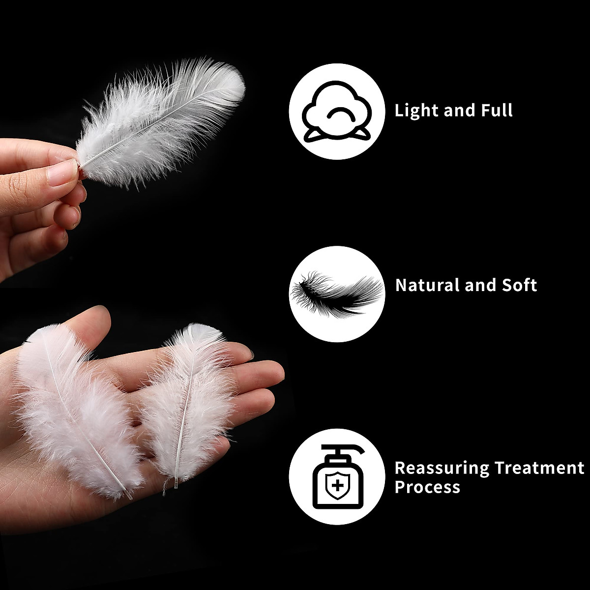 Soarer 300pcs White Feathers for Crafts - 3-5inch Feathers Bulk for Wedding Home Party, Dream Catcher Supplies and DIY Crafts(White)