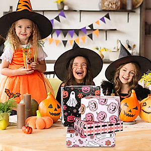 Generic AnyDesign 12 Sheets Halloween Wrapping Paper - Not Roll - Pink White Ghost Pumpkin Gift Wrap Paper Folded Flat Cute Art Paper for DIY Crafts, 19.7 x 27.6 Inch