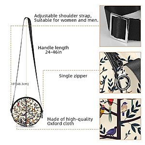 Vintage Tree of Life Birds Crossbody Bag for Women Teen Girls Round Canvas Shoulder Bag Purse Tote Handbag Bag