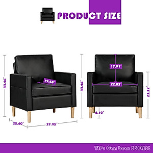 TYBOATLE Modern PU Leather Living Room Furniture 2 Pieces Sectional Sofa Couches Sets, Loveseat w/ 2 USB Charging Ports and Comfy Accent Arm Chairs for Small Space, Apartment, Office, Studio (Black)