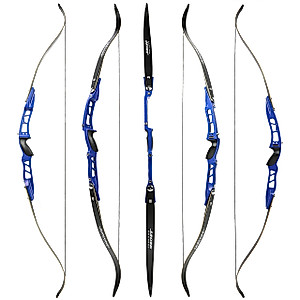 66 Inch ILF Recurve Bow 20-40Lbs Metal Riser Competition Athletic Recurve Bow ILF Bow Riser and Limbs Right Hand Hunting Longbow (32 Lbs, Blue/Type 2)