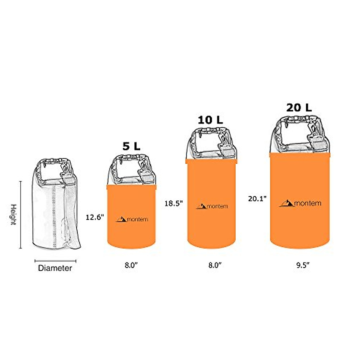 Premium Waterproof Bag/Roll Top Dry Bag - Perfect for Kayaking/Boating/Canoeing/Fishing/Rafting/Swimming/Camping/Snowboarding Crafted by Montem (Orange, 20L)