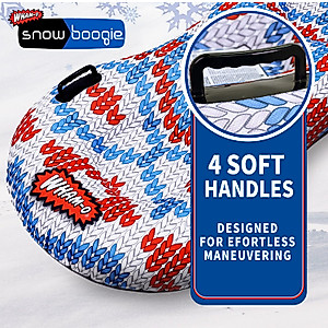 Snowboogie Super Double SnowTube 64" | Double Rider Snow Sleds | Inflatable Sled with Soft Handles | Slick Bottom for Speed & Control | Snow Sledding for Adults & Children | Nordic knit pattern design