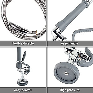 KWODE Pre Rinse Hose with Sprayer Valve 44 Inch Hose with Sprayer Head Replacement Kit Commercial Sink Sprayer Hose for Kitchen Sink Faucet (Free Brass Adapter to Connect Add-on Swivel Spout)