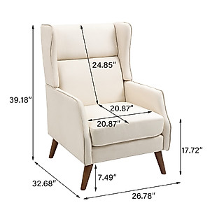 UIXE 39" High Wingback Accent Chairs Set of 2, Comfy Upholstered Armchair Modern Living Room Chair Mid Century Sofa Lounge Reading Seat Bedroom Side Seating for Home Office (White)