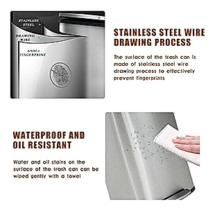 13.2 Gallon(50L) Trash Can, Fingerprint Proof Stainless Steel Kitchen Garbage Can with Removable Inner Bucket and Hinged Lids, Pedal Rubbish Bin for Home Office