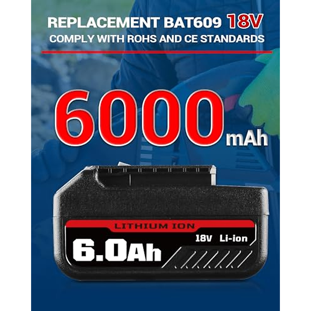 2Pack BAT609 6000mAh 18V Battery and Charger Kit Replacement for Bosch 18 Volt Battery Li-ion Compatible with Bosch 18v Battery & Charger Combo Starter Kit BAT609G BAT610G BAT611 BAT612 BAT618 BAT618G