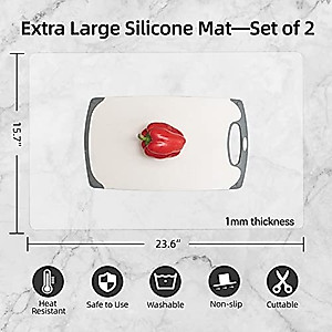 2 Pack Silicone Mats for Kitchen Counter, Treerit Non-slip Waterproof Large Countertop Protector Mat, Heat Resistant Mat, Silicone Craft Mat, Silicone Placemat, 23.6 x 15.7 Inches x 1mm, Translucent