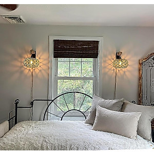 Plug in Wall Sconces Rattan Boho Decor Wall Sconce Light Woven Wicker Wall Lamp with Plug in Cord Dimmable Hanging Lamps That Plug Into Wall Outlet Rustic Wall Lamp Light for Bedroom Living Room