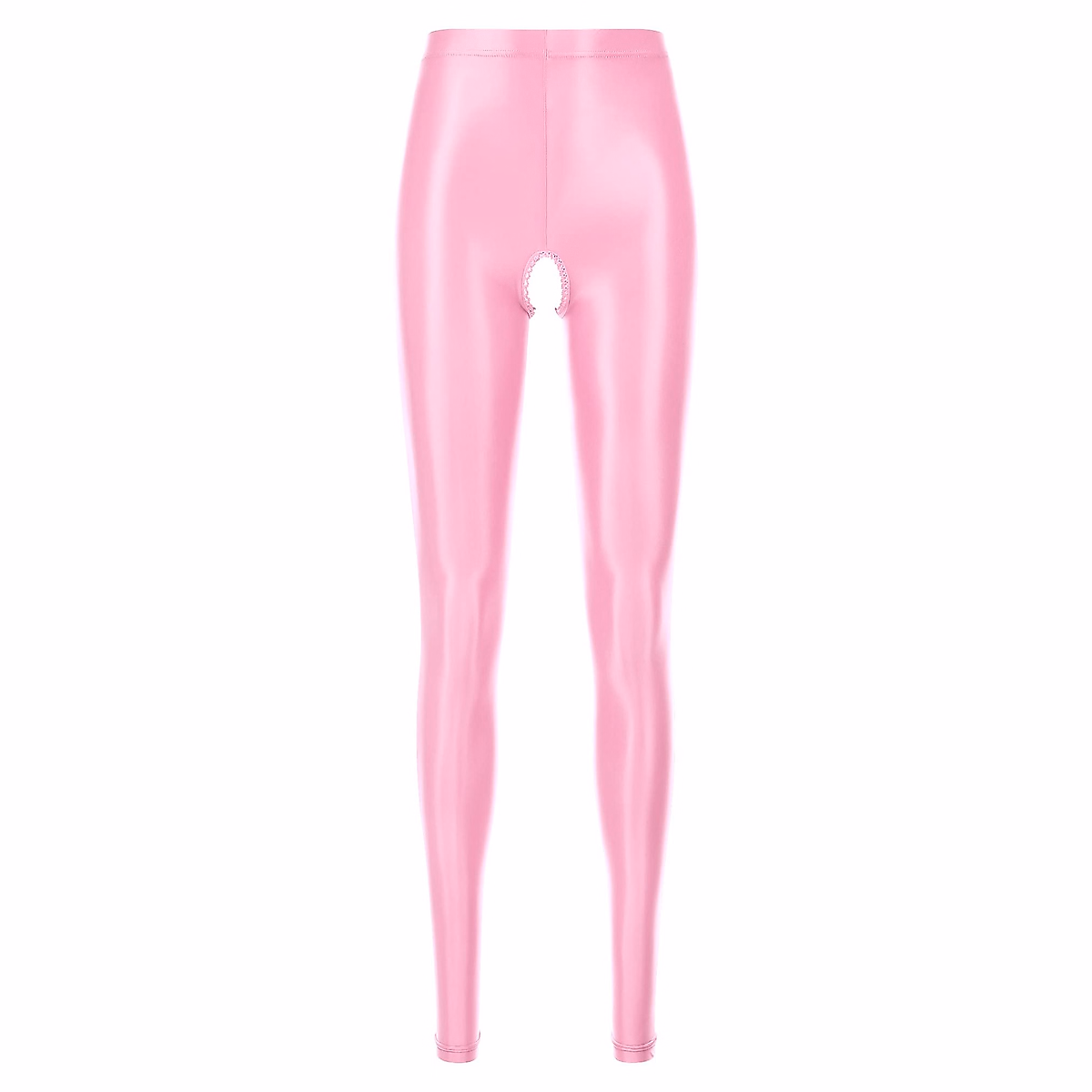 MSemis Woman Oil Silk Opaque Pantyhose Shiny High Waisted Hollow Out Tights Leggings Stockings Pants Pink Footless Large