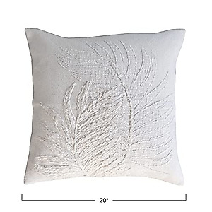 Creative Co-Op Cotton Pillow with Botanical Embroidery, Natural, 20''L x 20''W x 1''H