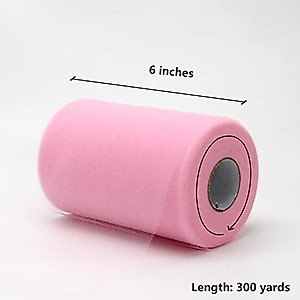 Tulle Fabric Rolls by Yards, Tulle Organza Fabric Spool for DIY Decor Wedding Backdrop Crafts Birthday Party Supplies Tulle Spool for Gift Bow Craft Tutu Skirt (6" X 300 Yards, Pink)