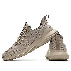 Mevlzz Mens Running Shoes Slip on Tennis Walking Sneakers Casual Mesh Breathable Lightweight Work Sport Shoes Khaki