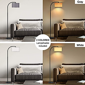 ROTTOGOON Floor Lamp for Living Room, Industrial LED Standing Lamp with 2 Lamp Shades (Grey/White), Classic Tall Reading Pole Lamp with LED Bulb, Modern Adjustable Black Floor Lamp for Bedroom Study