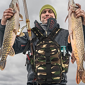 MATEIN Fishing Backpack Tackle Bag, Small Convertible Fishing Sling Bag Tackle Box with Rod Holder, Fishing Gifts for Men, Water-Resistant Tackle Storage Bags Hold Fish Gear Accessories, Camouflage