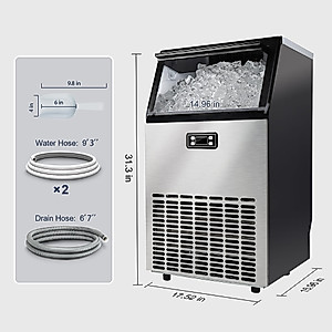 ICEVIVAL Commercial Ice Maker Machine, 100lbs/Daily Ice Production Under Counter Ice Maker, Self-Cleaning, Timer Stainless Ice Maker with 33lbs Ice Storage, Ideal for School, Home, Bar, RV