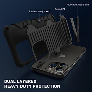 E-Tree Shockproof Case for iPhone 13 Pro, [Dual Layar Protection] [Military Grade Anti-Drop] [Built-in Kickstand] [Rugged & Durable], for Apple iPhone13 Pro, Black