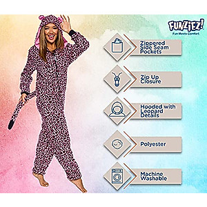Funziez! Womens Slim Fit Leopard One Piece Animal Costume - Comfortable Jumpsuit (Pink, Medium)
